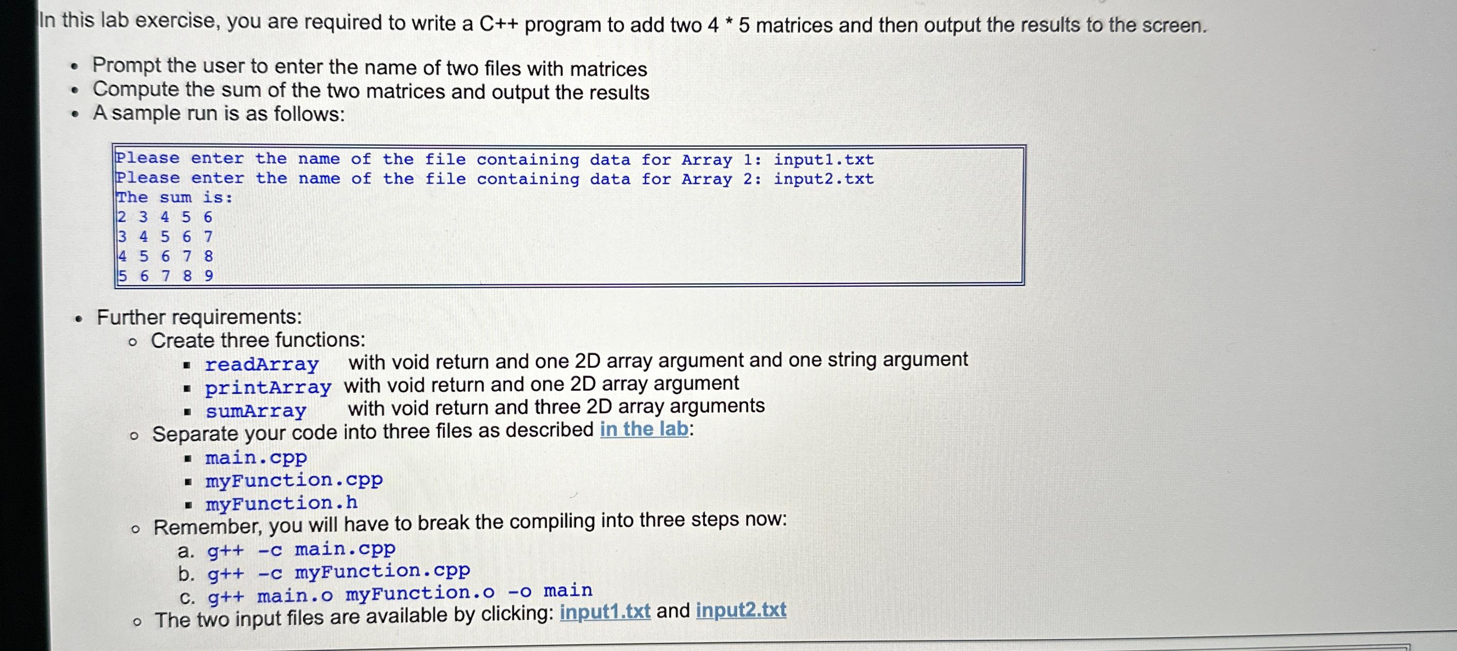 Solved In this lab exercise, you are required to write a C++ | Chegg.com