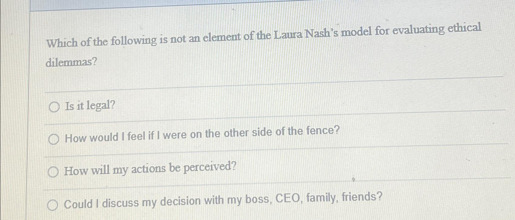 Solved Which of the following is not an element of the Laura | Chegg.com