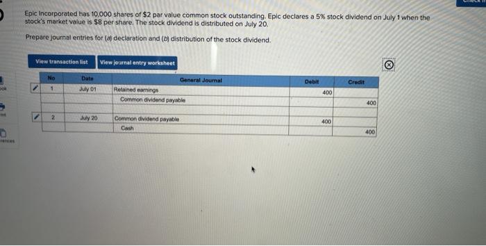 Epic incorporated has 10,000 shares of $2 par value | Chegg.com