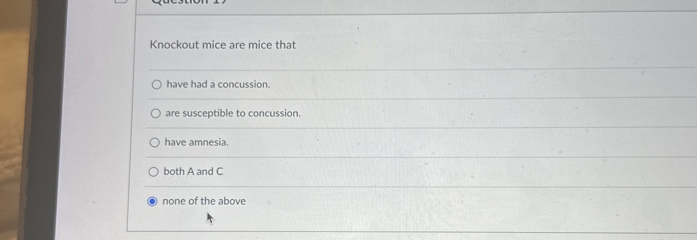 Solved Knockout mice are mice thathave had a concussion.are | Chegg.com