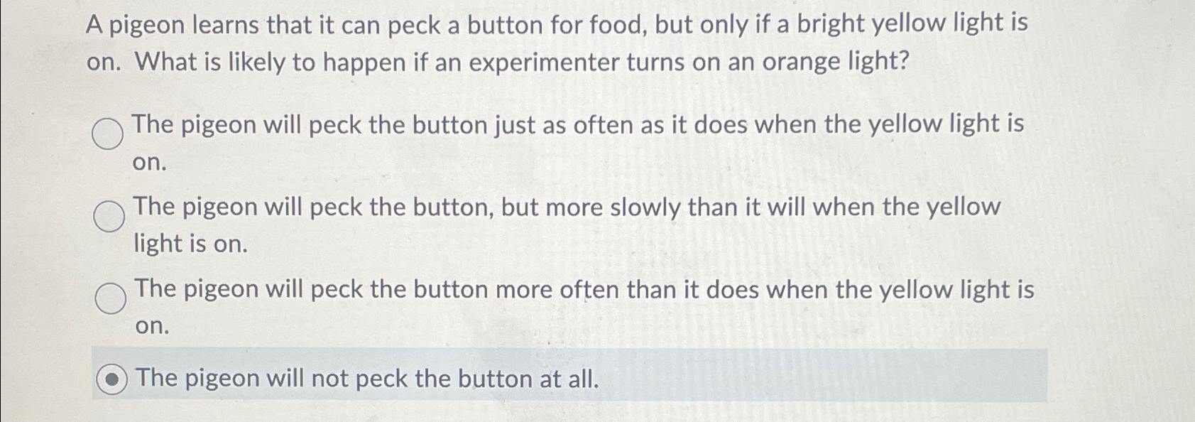 Solved A pigeon learns that it can peck a button for food, | Chegg.com