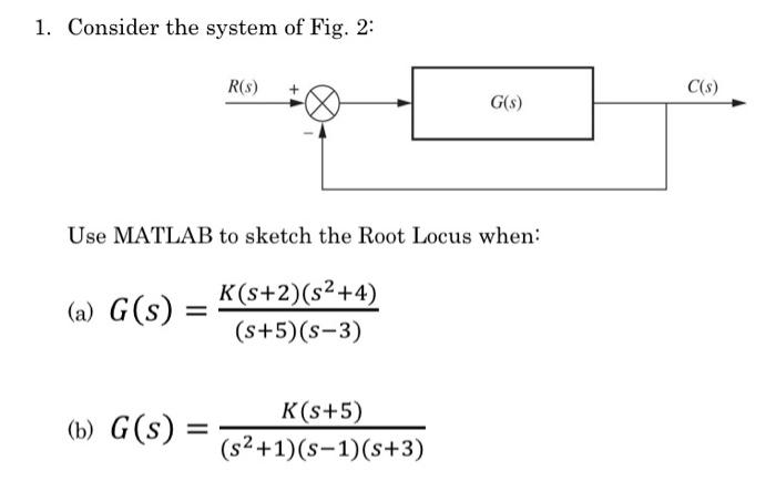 Solved 1. Consider the system of Fig. 2 : Use MATLAB to | Chegg.com