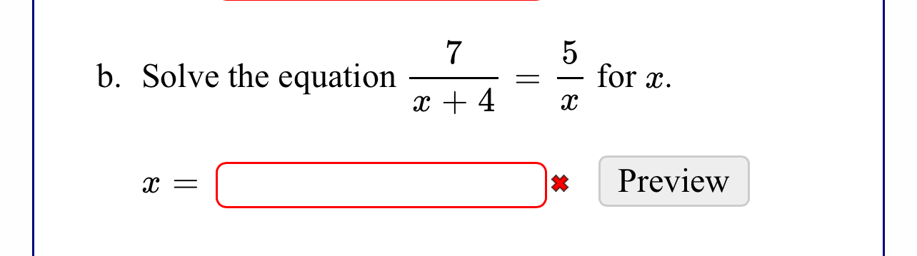 Solved b. ﻿Solve the equation 7x+4=5x ﻿for x.x= | Chegg.com