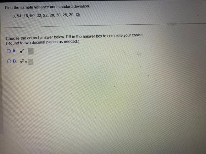 Solved Find the sample variance and standard deviation. 17, | Chegg.com