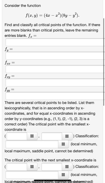 Solved Consider the function f(x,y) = (4.x 2?)(8y - y). Find | Chegg.com