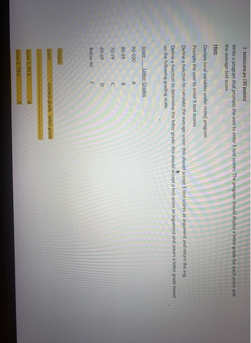 Solved 3. testscore.py (30 points) Write a program that | Chegg.com