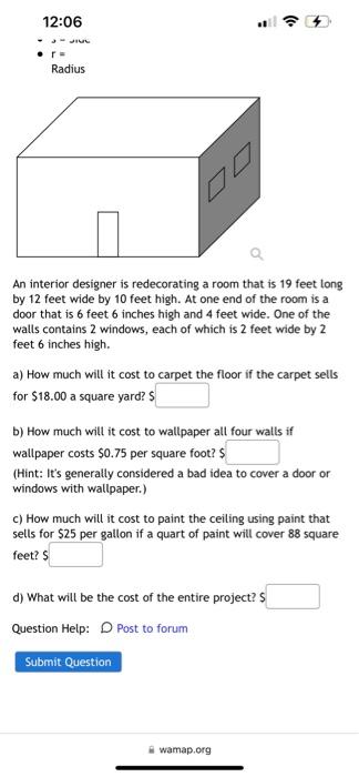 Solved An interior designer is redecorating a room that is | Chegg.com