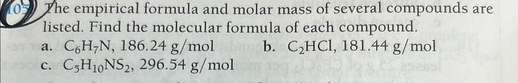 Solved the empirical formula and molar mass of several | Chegg.com