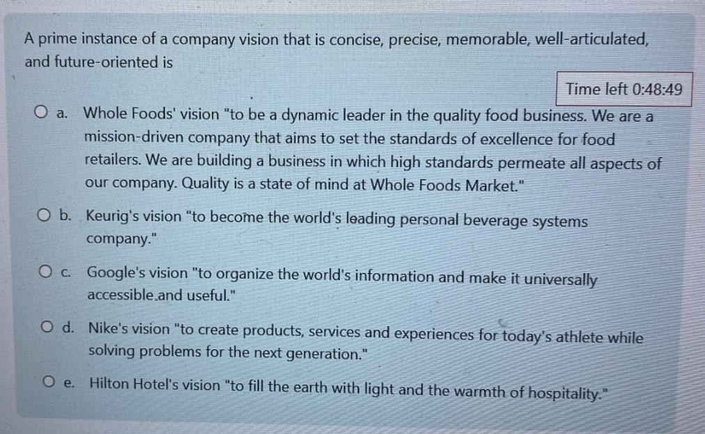 Solved A prime instance of a company vision that is concise, | Chegg.com