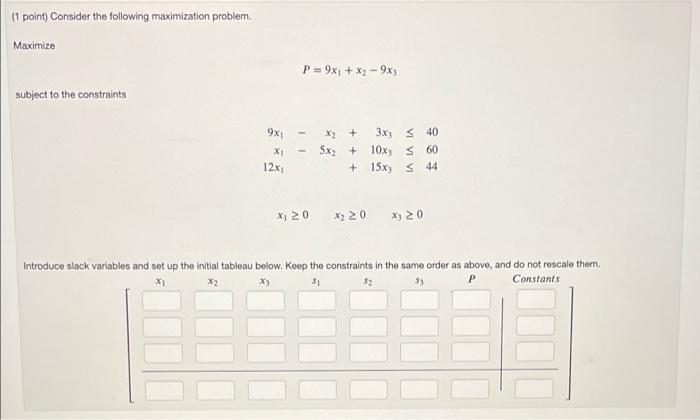 Solved (1 point) Consider the following maximization | Chegg.com