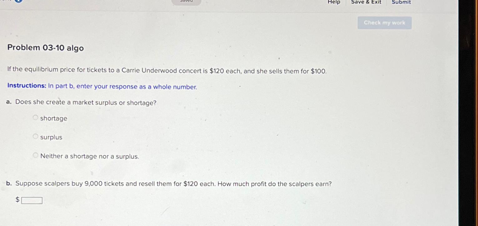 Solved Problem 03-10 ﻿algoIf the equilibrium price for | Chegg.com