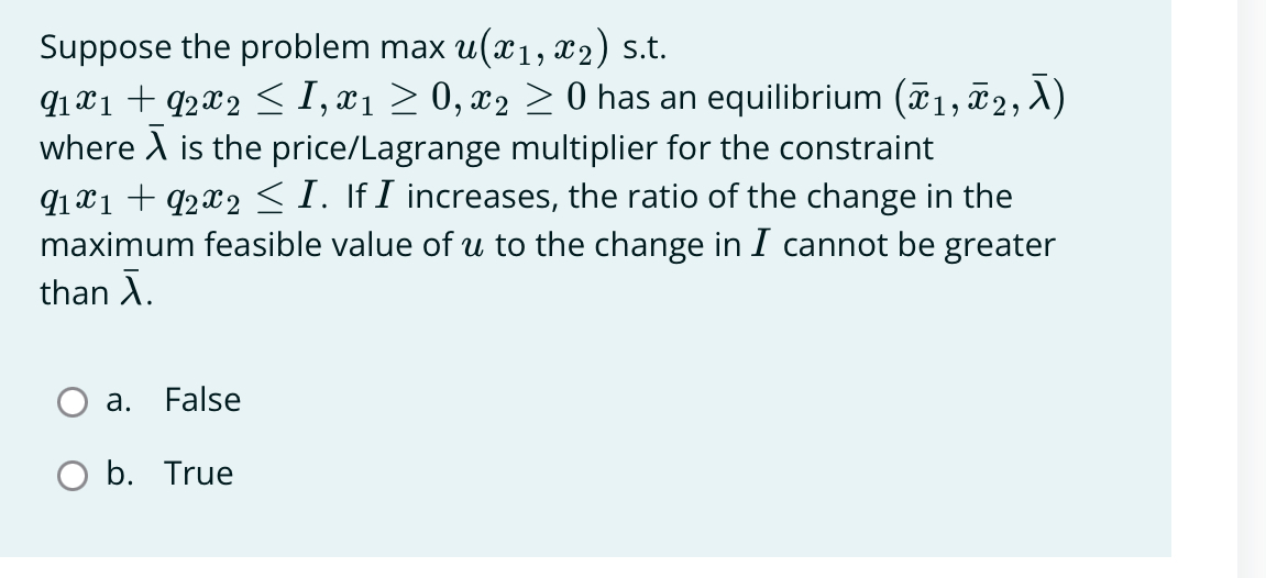 Solved Suppose the problem maxu(x1,x2) | Chegg.com