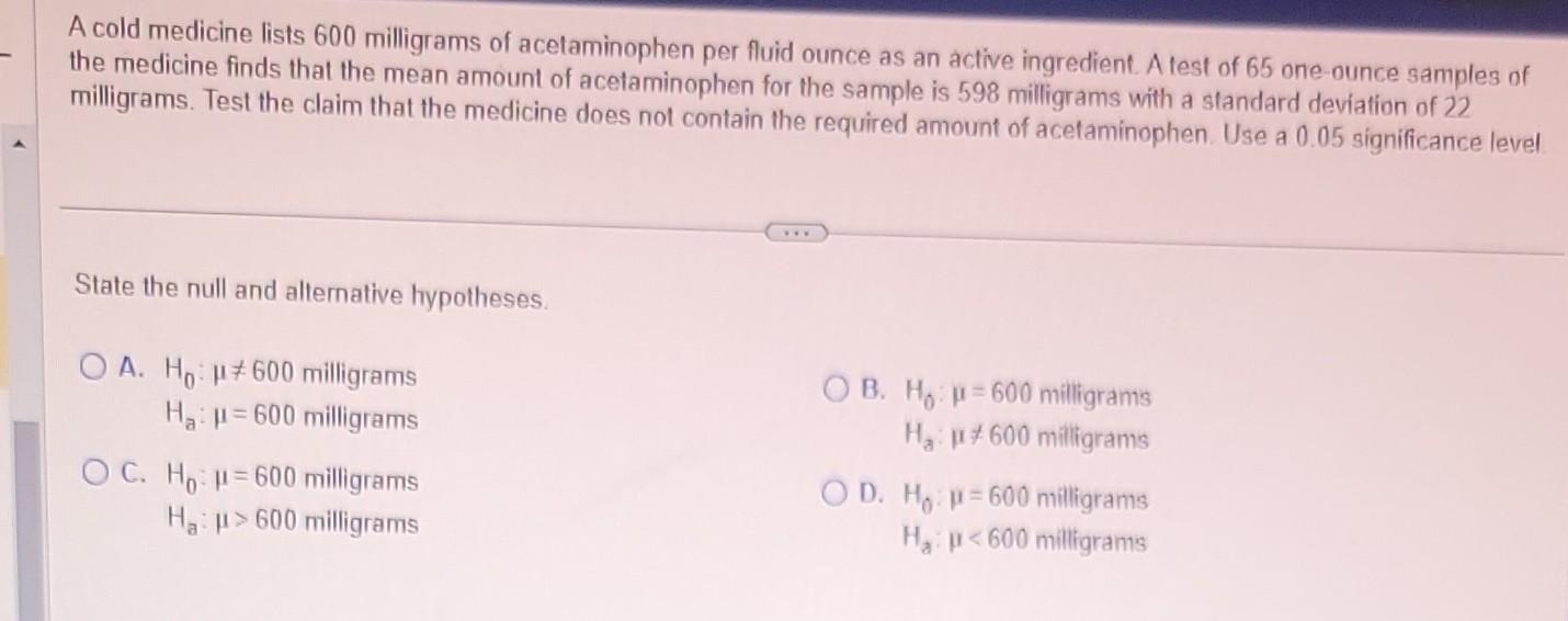 Solved A cold medicine lists 600 milligrams of acetaminophen | Chegg.com