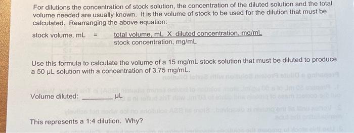 Solved For dilutions the concentration of stock solution, | Chegg.com