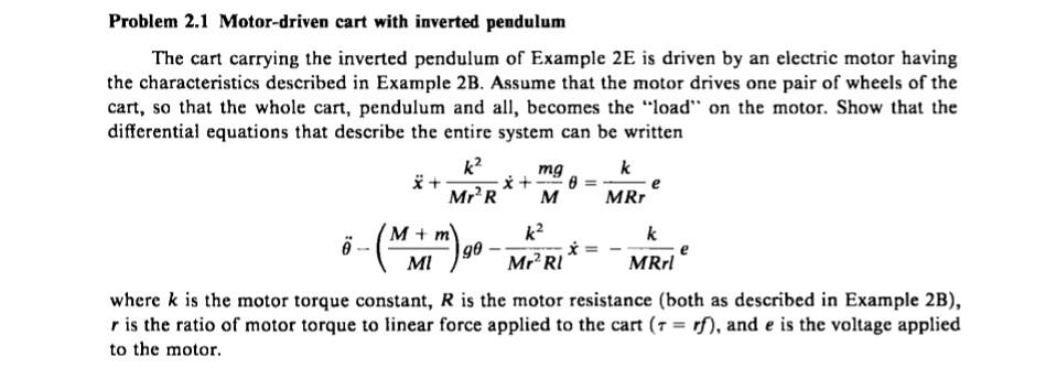 Solved Problem 6.1 Inverted pendulum on cart: state variable | Chegg.com