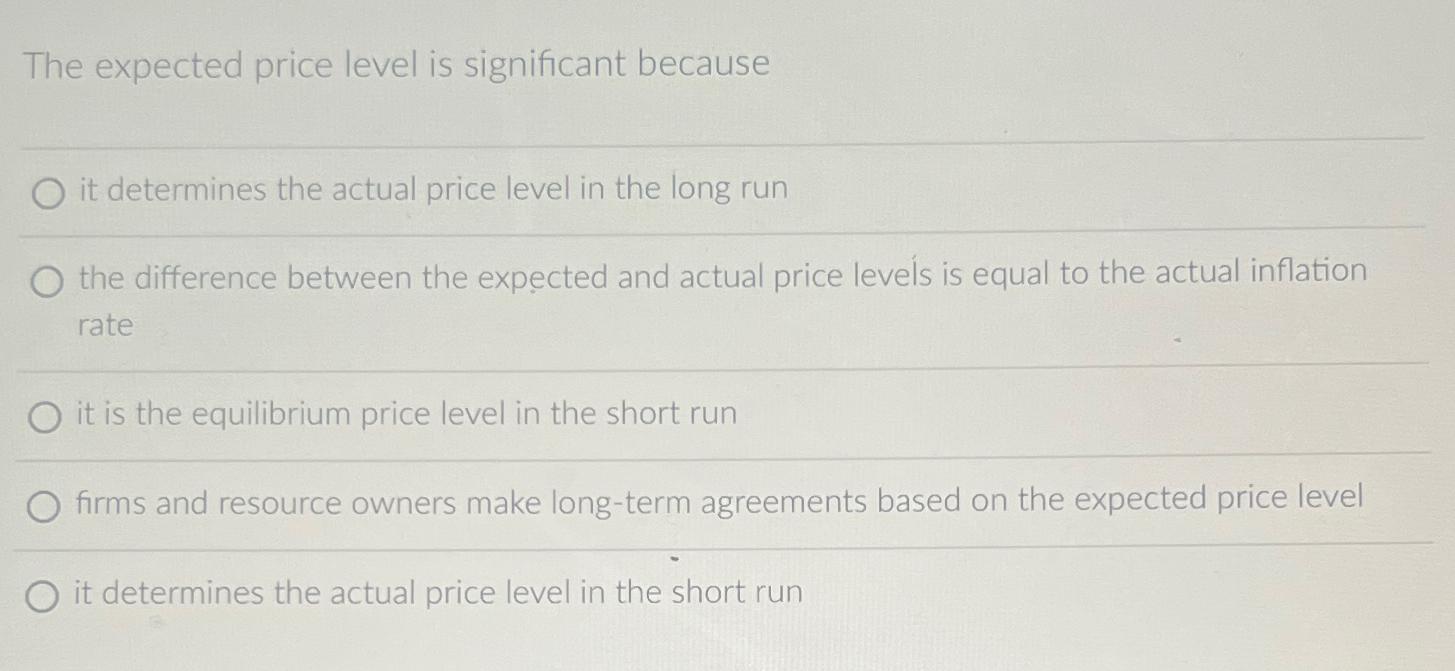Solved The expected price level is significant becauseit | Chegg.com