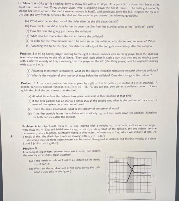 Solved Problem 1 A 40-kg girl is sledding down a snowy hill | Chegg.com