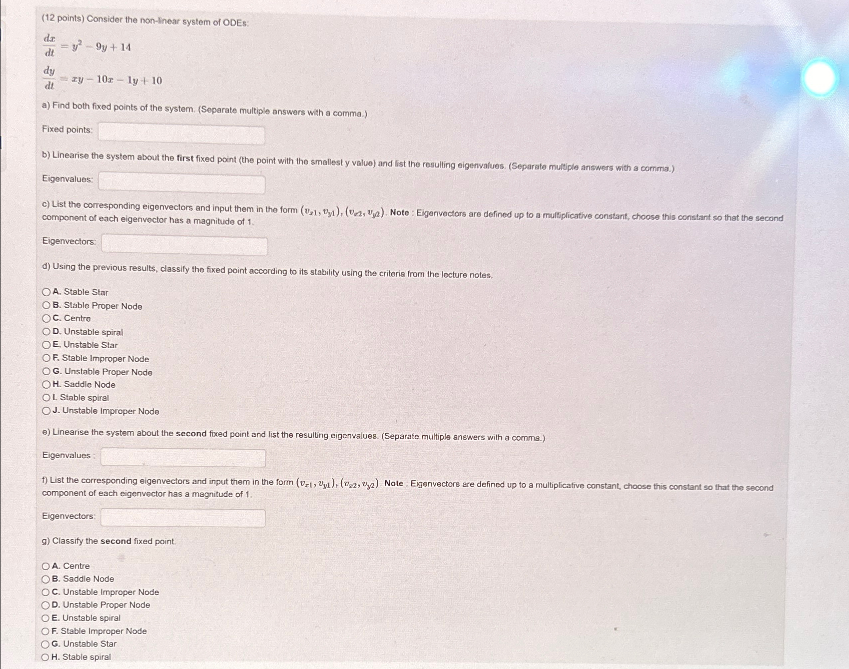Solved (12 ﻿points) ﻿Consider the non-linear system of | Chegg.com