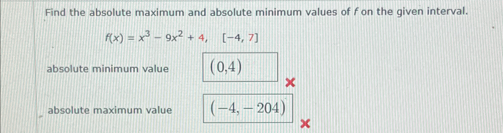 Solved Find the absolute maximum and absolute minimum values | Chegg.com
