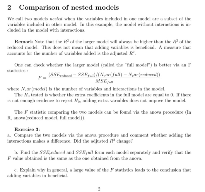 2 Comparison of nested models We call two models | Chegg.com