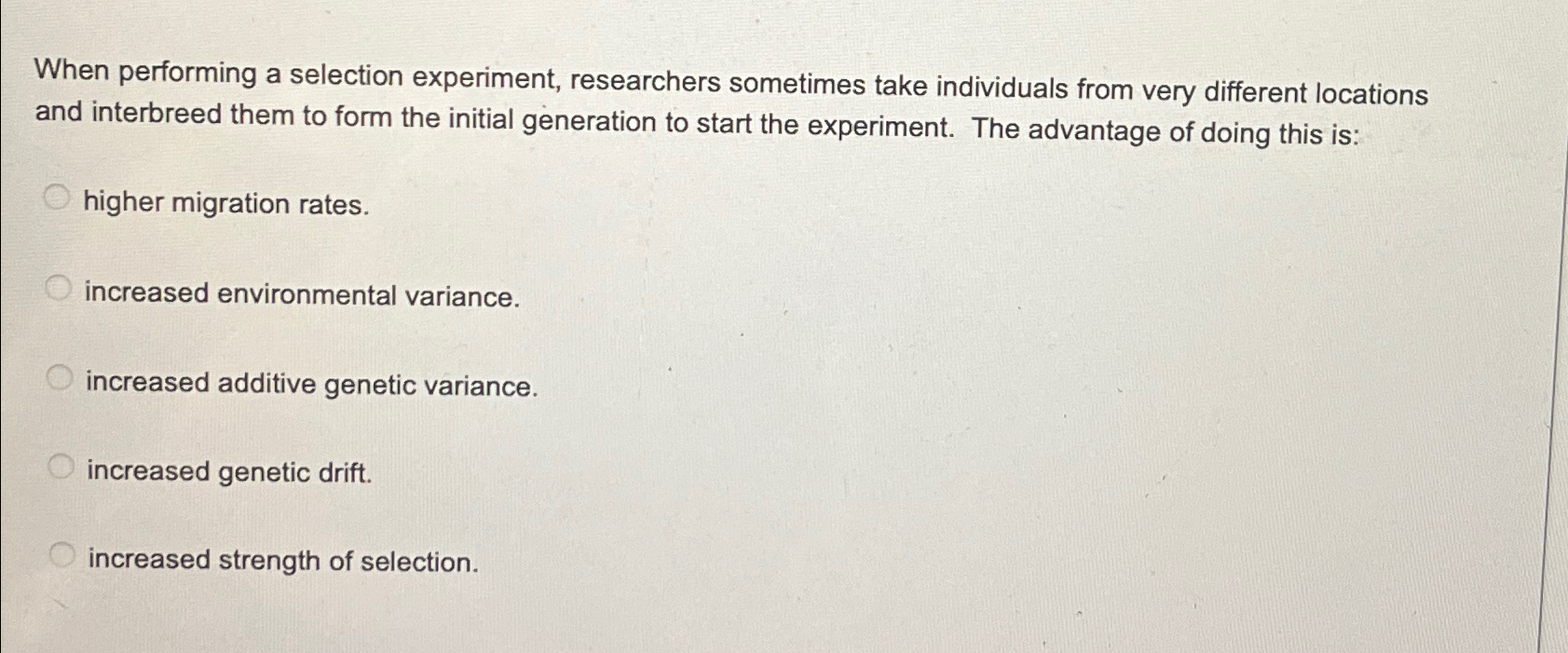 Solved When performing a selection experiment, researchers | Chegg.com