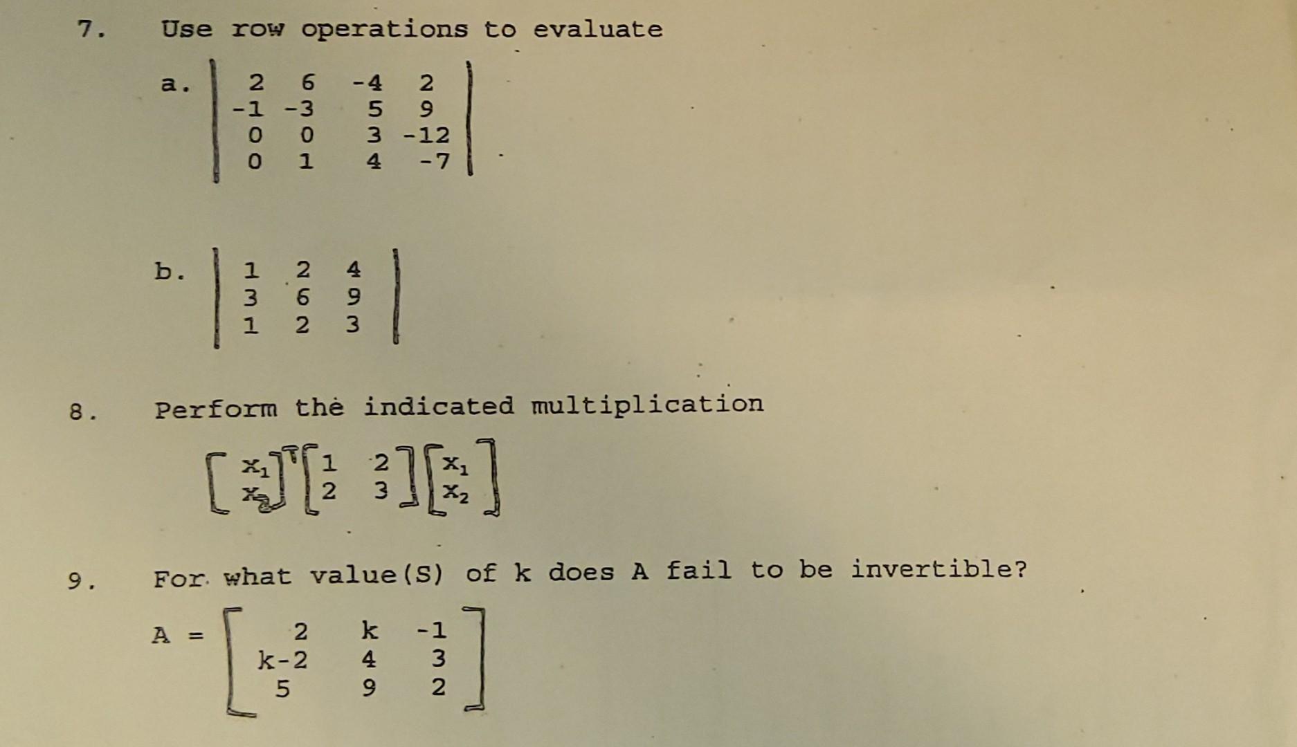 Solved 7. Use row operations to evaluate a. | Chegg.com