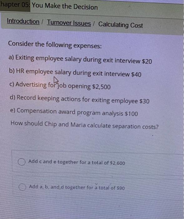 Solved Consider The Following Expenses A Exiting Employee Chegg