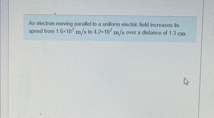 Solved An electron moving parallel to a uniform electric | Chegg.com