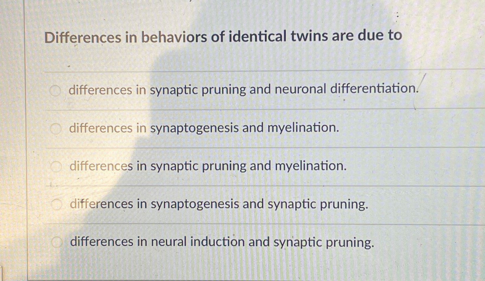 Solved Differences in behaviors of identical twins are due | Chegg.com