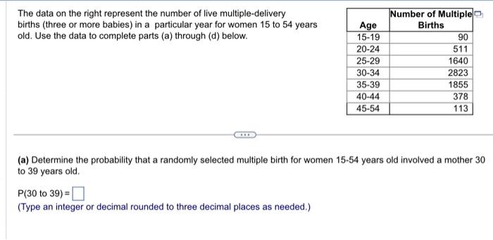 Solved The data on the right represent the number of live | Chegg.com