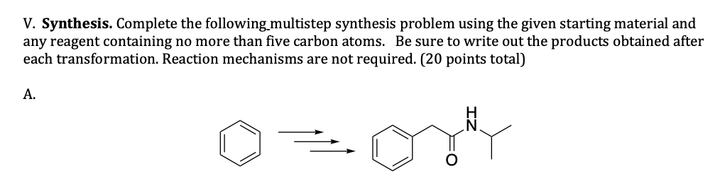 Solved V. ﻿Synthesis. Complete the following_multistep | Chegg.com