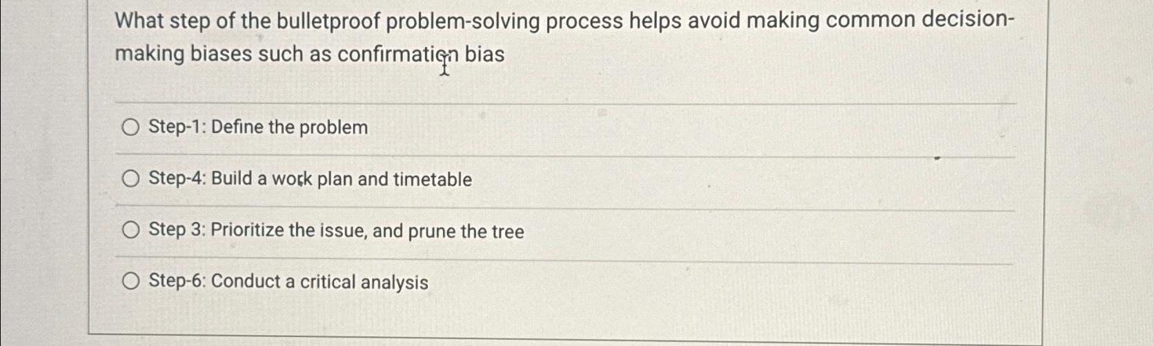 Solved What step of the bulletproof problem-solving process | Chegg.com