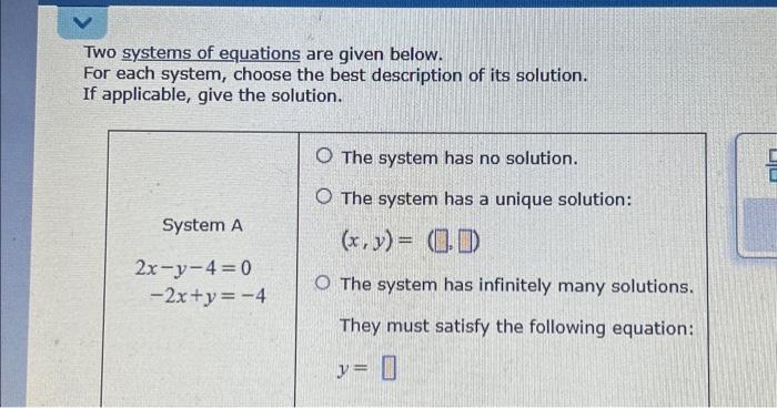 Solved Two systems of equations are given below. For each | Chegg.com