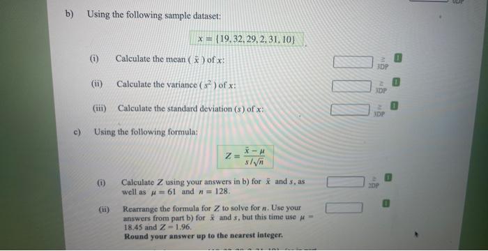 Solved b) Using the following sample dataset: | Chegg.com