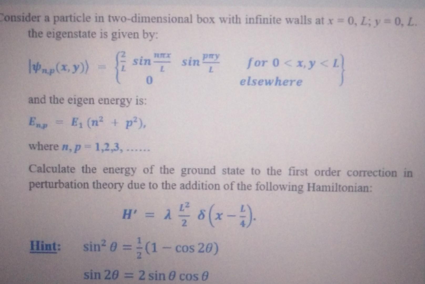 Solved Consider a particle in two-dimensional box with | Chegg.com