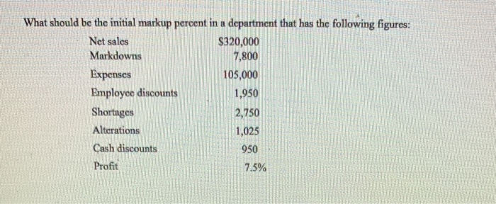 Solved What should be the initial markup percent in a | Chegg.com