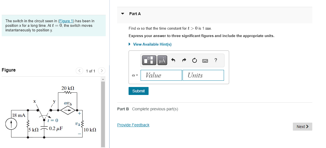 Solved Part AThe switch in the circuit seen in (Figure 1) | Chegg.com