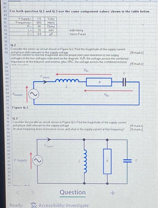 Solved 46 47 48 For both question Q.2 and Q.3 use the same | Chegg.com