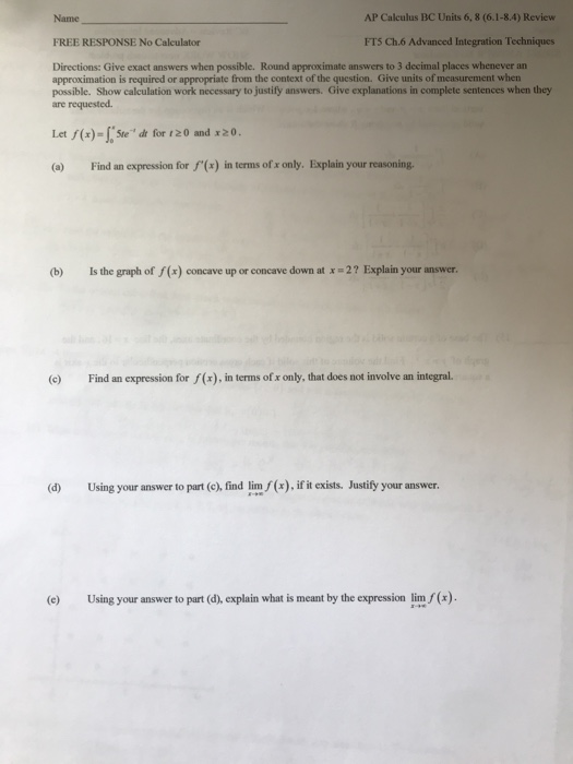 Solved Name AP Calculus BC Units 6,8 (6.1-8.4) Review FREE | Chegg.com