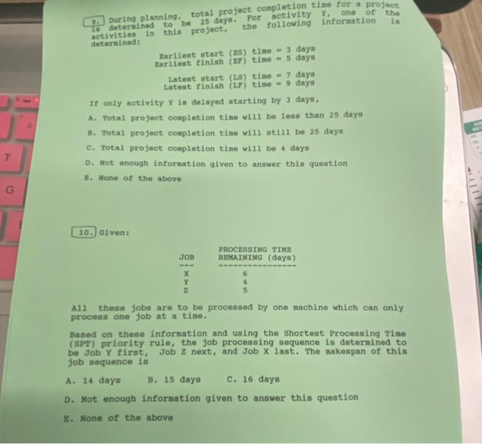 Solved During Planning Total Project Completion Time For A Chegg
