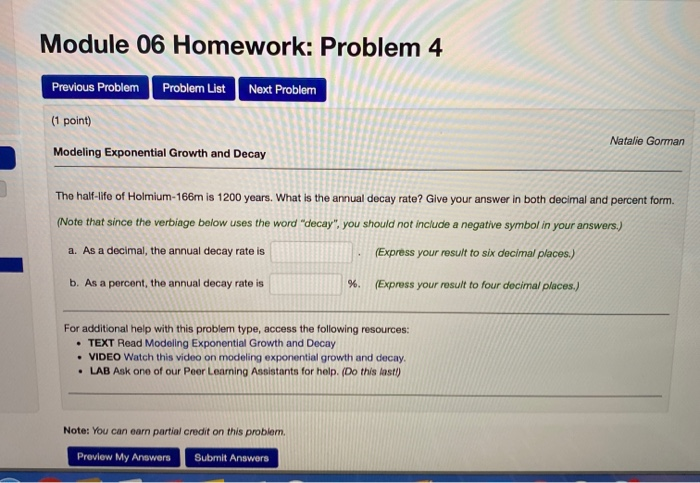 Solved Module 06 Homework: Problem 4 Previous Problem | Chegg.com