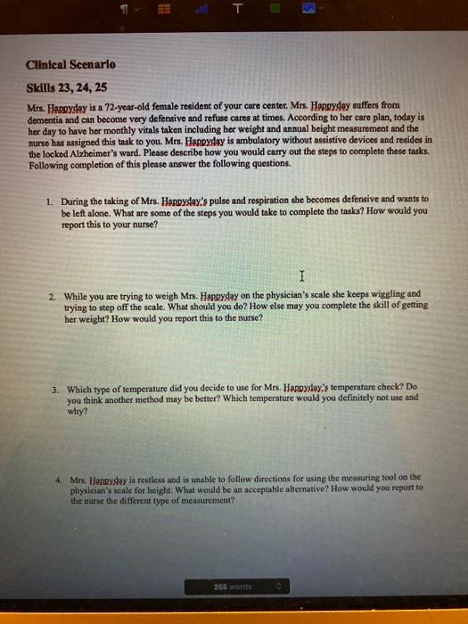 Solved т 3 Clinical Scenario Skills 23, 24, 25 Mrs. Happyday | Chegg.com