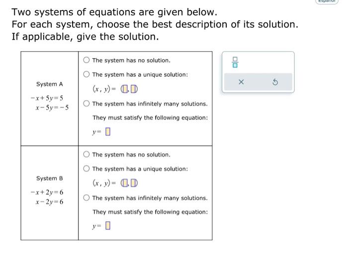 Solved Two systems of equations are given below. For each | Chegg.com