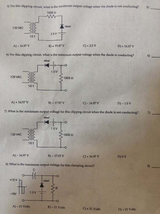 Solved 5) For this clipping circuit, what is the maximum | Chegg.com