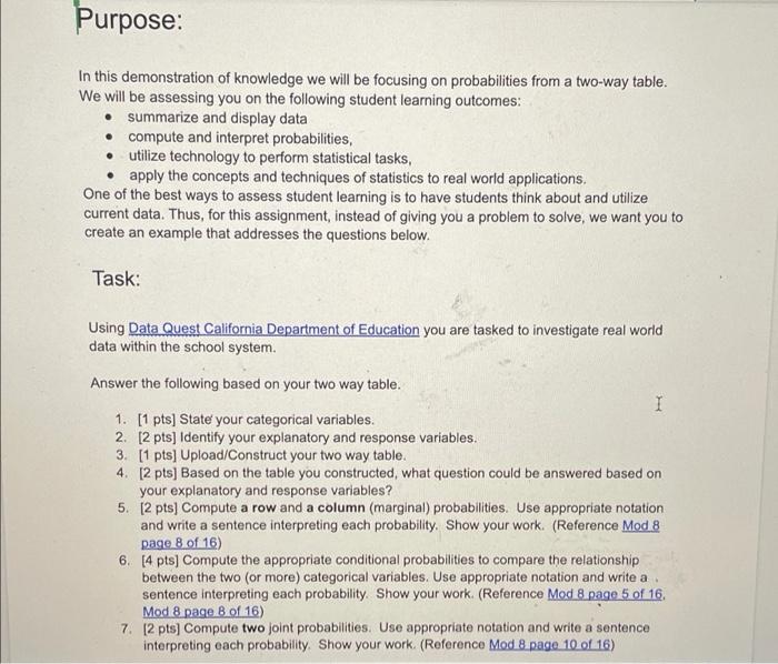 Purpose: In this demonstration of knowledge we will | Chegg.com
