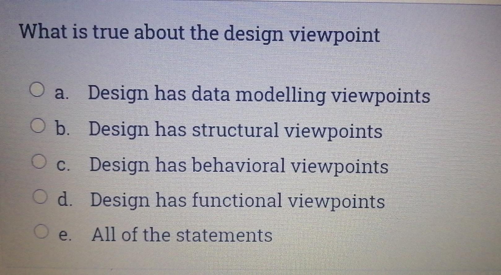 Solved What is true about the design viewpoint a. Design has | Chegg.com