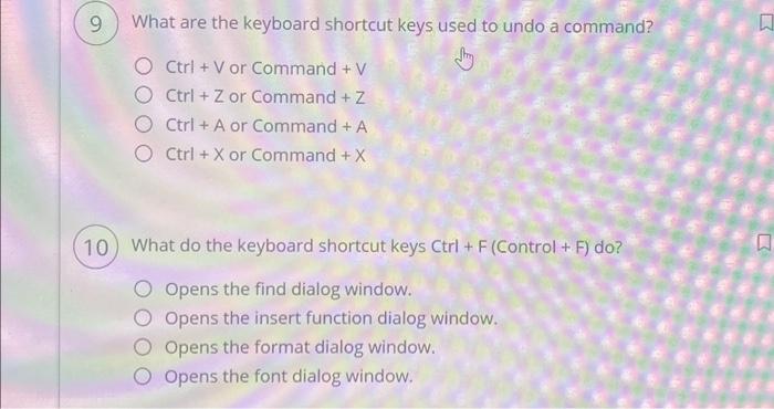 Solved What are the keyboard shortcut keys used to undo a | Chegg.com