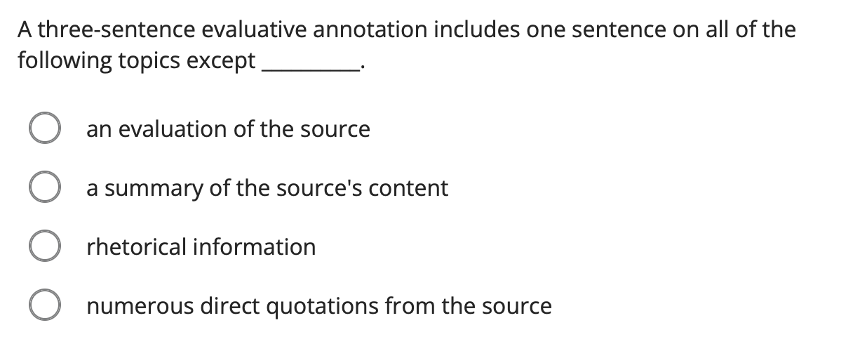 Solved A three-sentence evaluative annotation includes one | Chegg.com