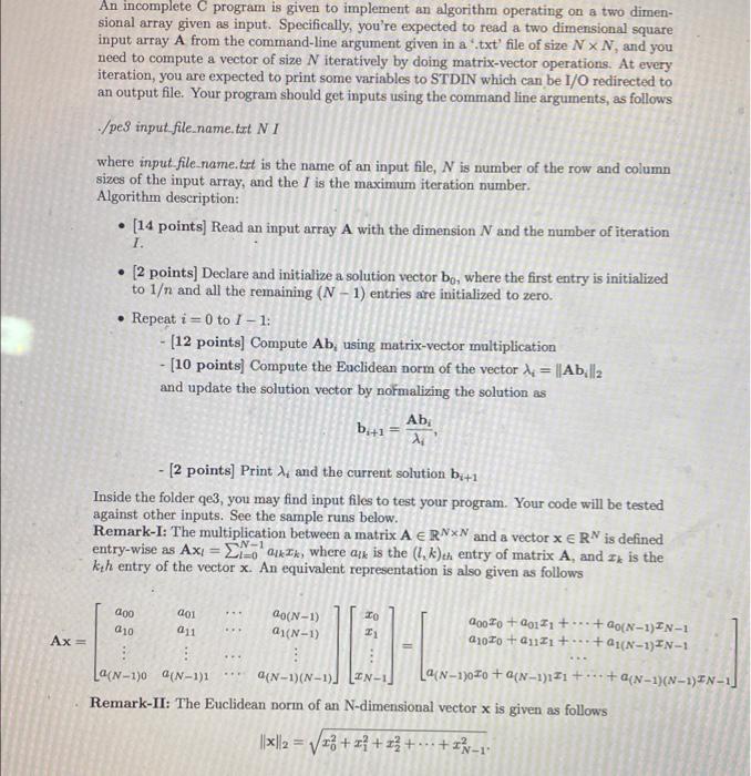 An incomplete C program is given to implement an | Chegg.com