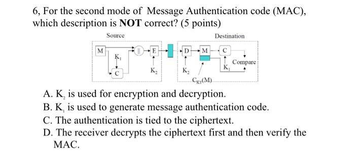 Solved 6, For the second mode of Message Authentication code | Chegg.com